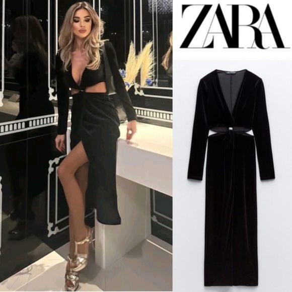 Zara | Dresses | Zara Velvet Midi Dress With Cutout Detail | Poshmark